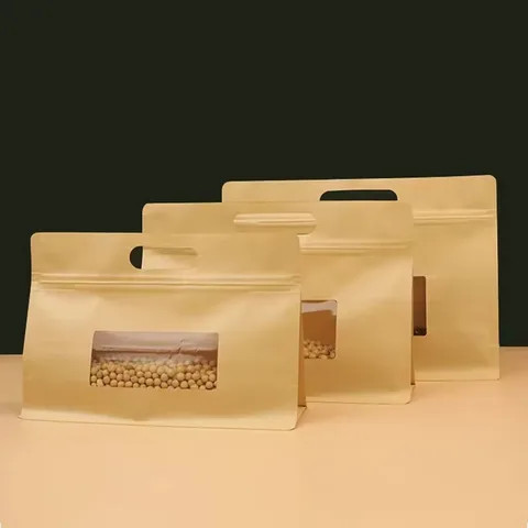 Buy Sacks For Packaging Brown And White Stand Up Ziplock Pouch Kraft ...