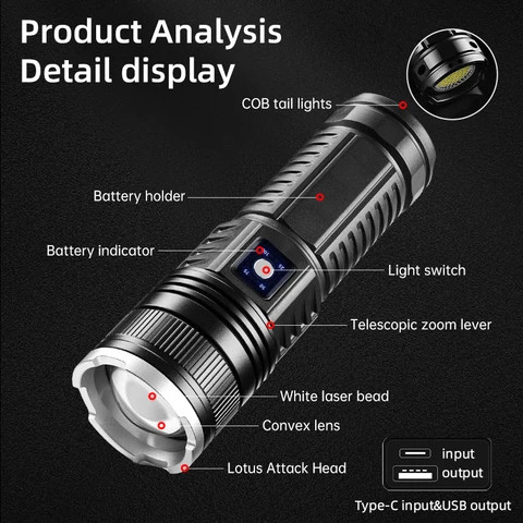 Buy Strong Light Zoom Flashlight At Camping Tactical Flashlight With ...