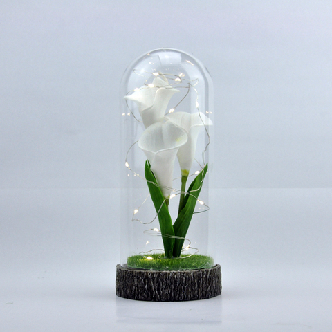 Buy White Flower Led Light Glass Dome Resin Base For Decoration from ...