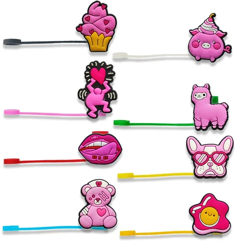 Buy Wholesale Price Reusable Straw Topper Cartoon 2d Straw Cover Pink ...