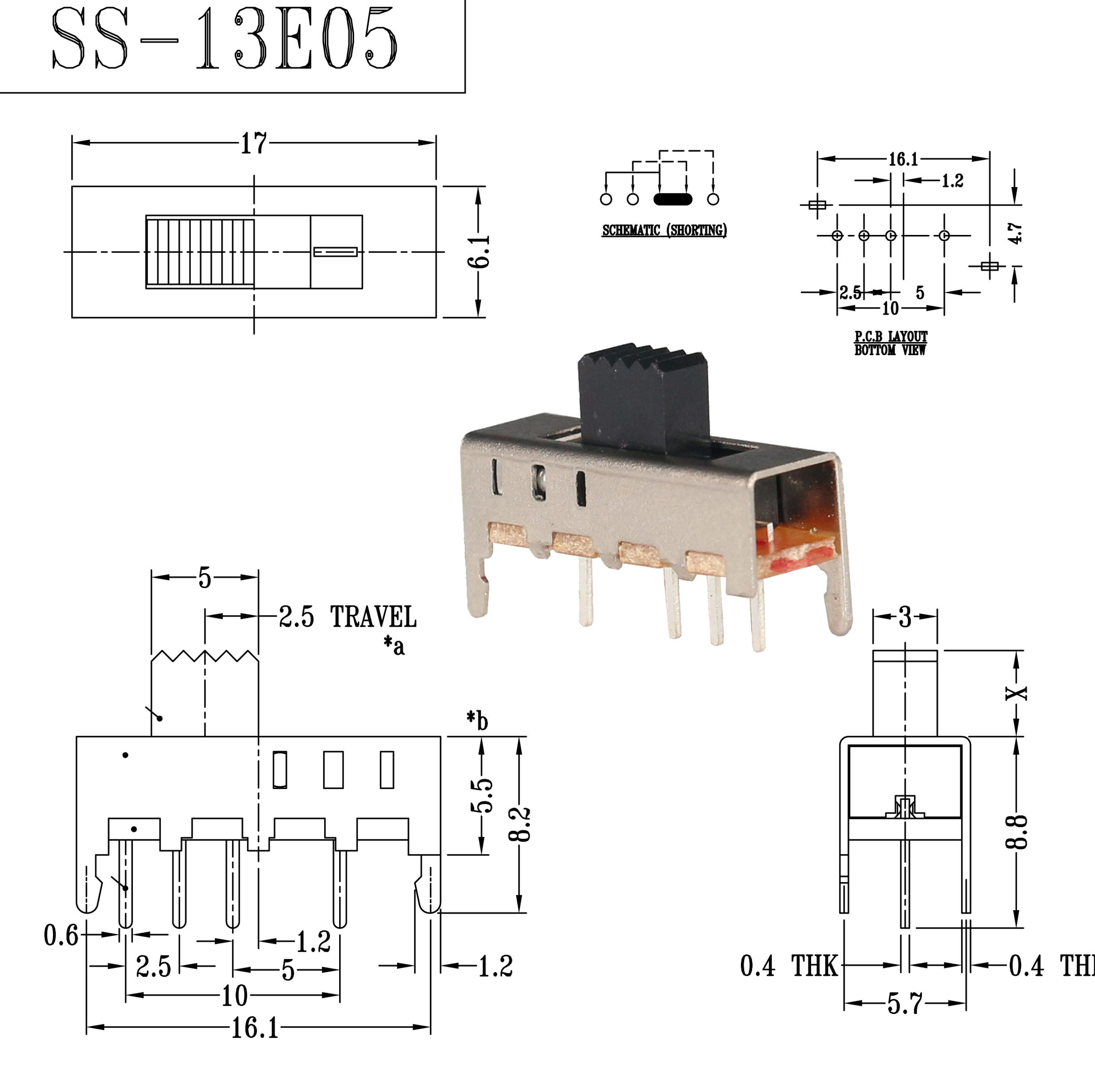 Buy Wiring Toggle Schematic Slide Switch 3 Position 3 Way 4 Pin 1p3t ...
