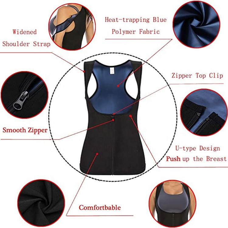 Buy Women Front Zip Sweat Suit Body Shaper Slimming Vest Loss Weight ...
