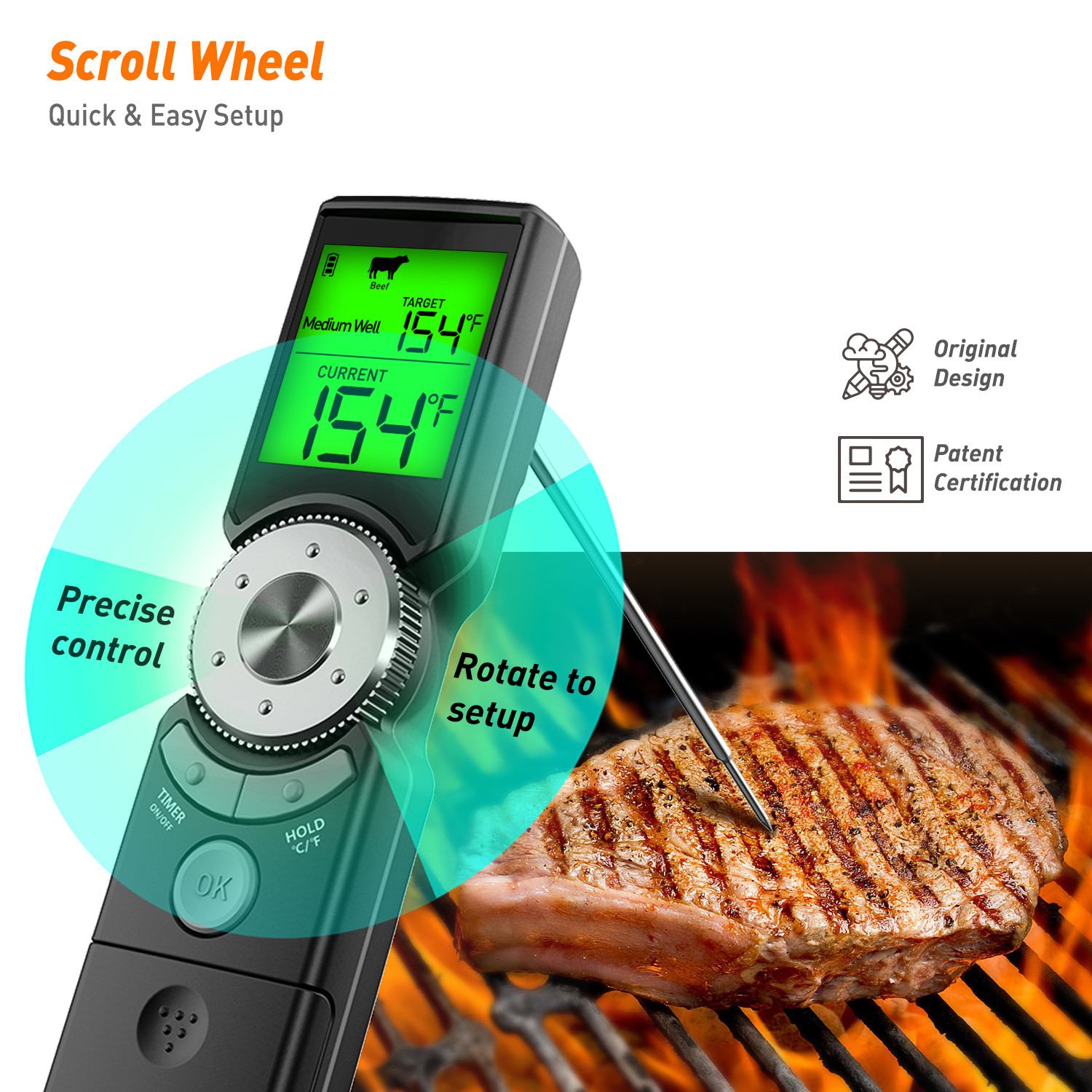 Buy 2020 Waterproof Digital Folding Instant Read Red Meat Thermometer ...