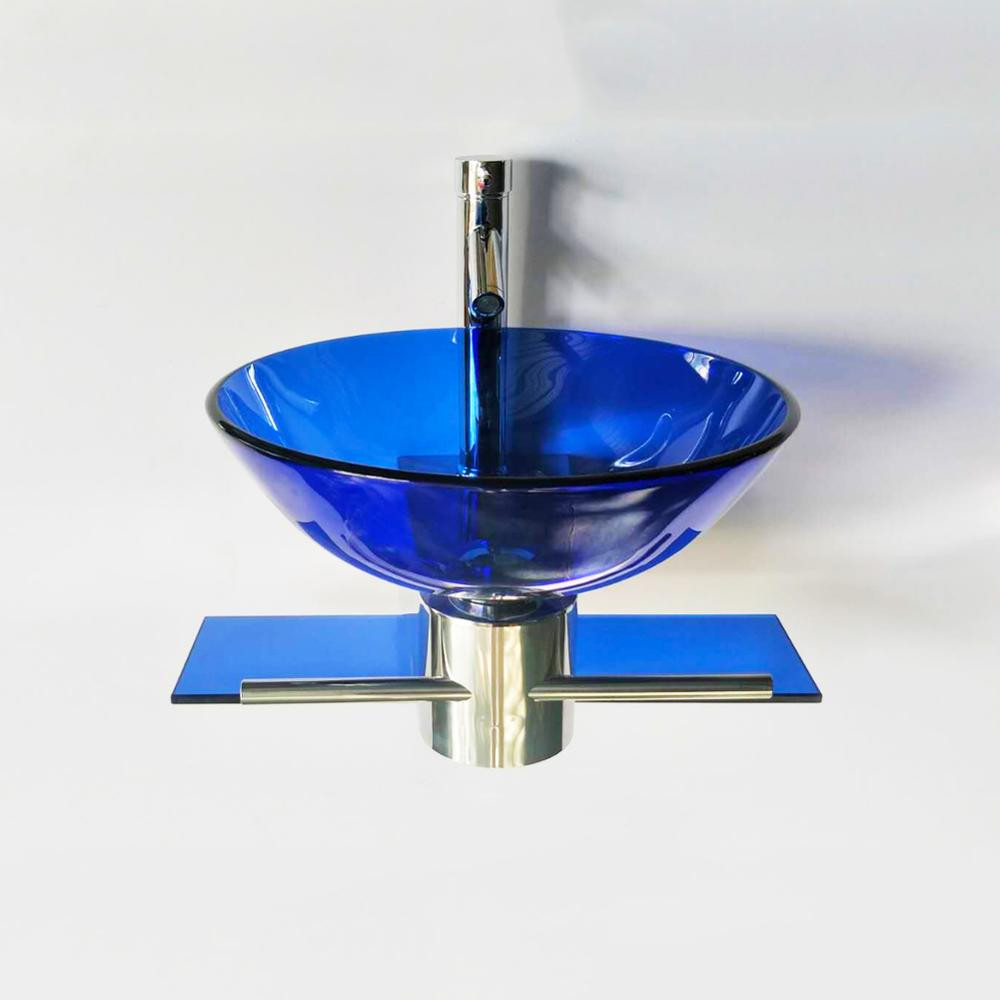 Buy Blue Glass Wash Basin Designs Glass Vessel Sink With Stainless ...
