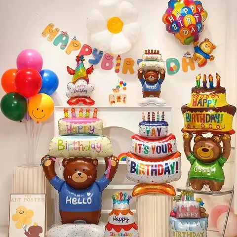 Buy Large Candle Cake Gift Box Shaped Aluminum Film Balloon Three Layer ...