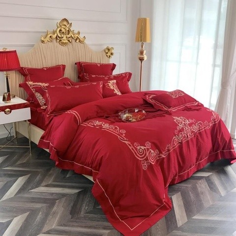 Buy Luxury Red China Wedding Queen Size Designer Embroidery Bed Sheet ...