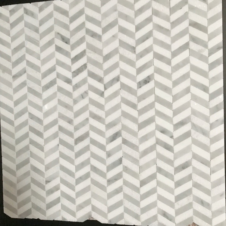 Buy Polished White And Gery Marble Fish Bone Mosaic Tiles For Kitchen ...
