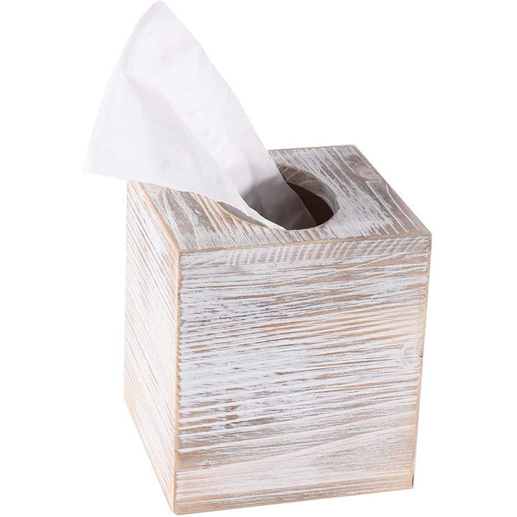 Buy Rustic Decor Vintage Wood Square Tissue Box Cover Farmhouse White ...