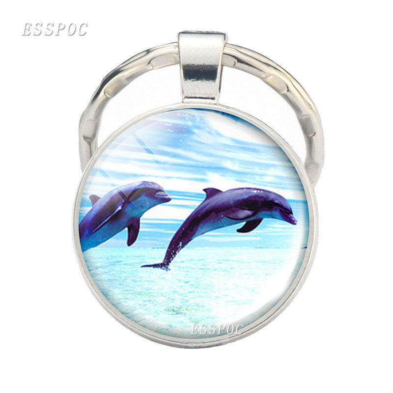 Buy Sea Animals Key Chains Dolphin Shark Glass Cabochon Keychain ...