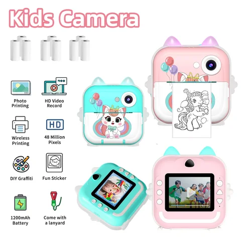 Buy 2.4 Inches Ips Instant Print Camera 48mp 1080p 58mm Kids Camera ...