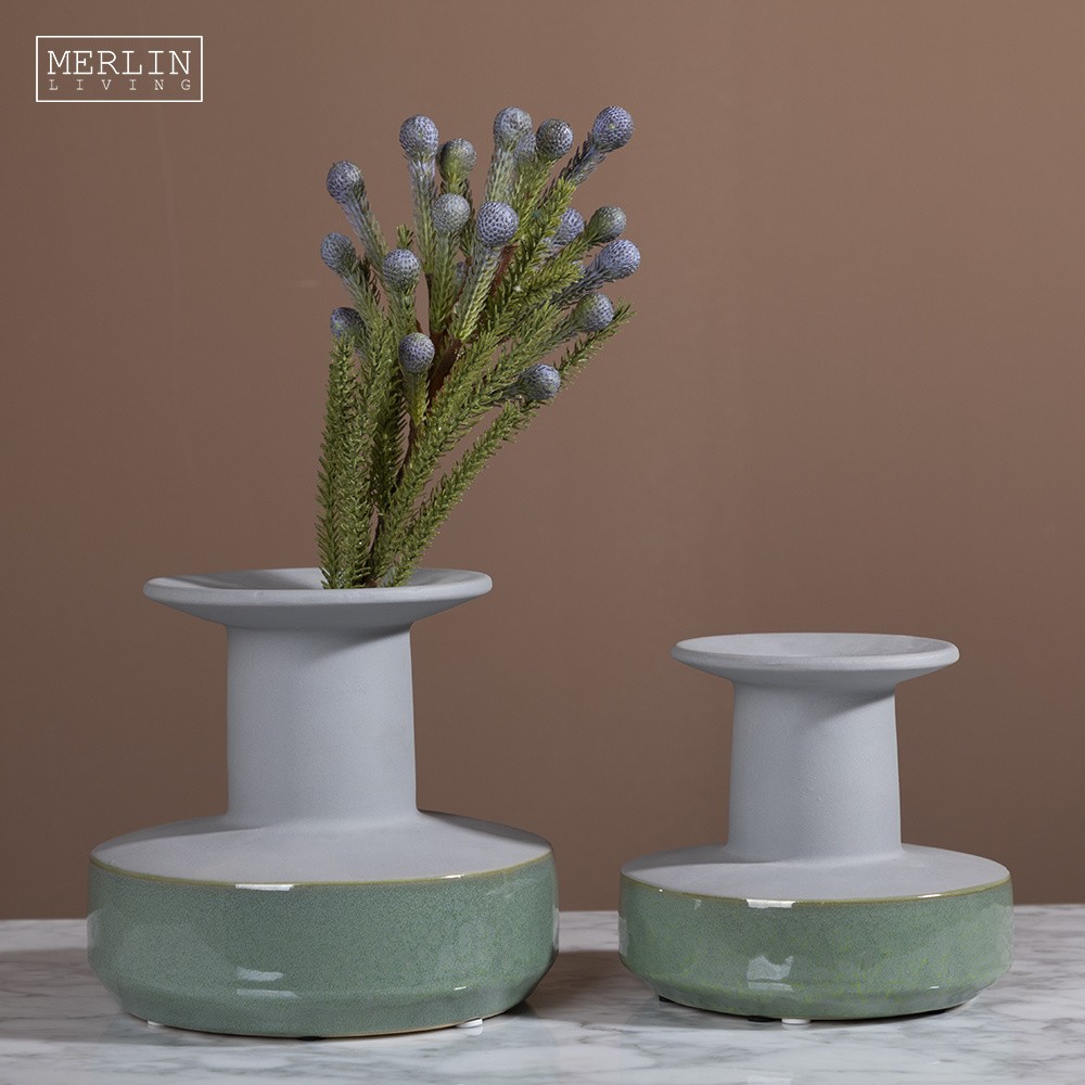 Buy Green Vase Metal Glaze Ceramic Vase Table Top Flower Pot Plant ...