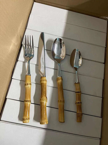 Buy Hand Crafted Silverware Stainless Flatware Sets,bamboo Handle ...