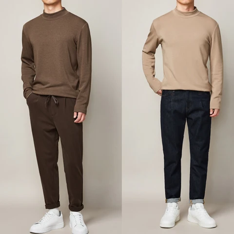 Buy Mens Half High Neck Long Sleeve T-shirt Warm Solid Color T-shirt ...