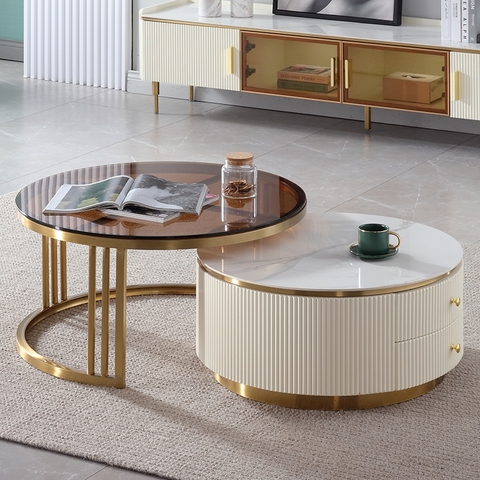 Buy Modern Design Glass Marble Coffee Table With Lockers Golden Metal ...