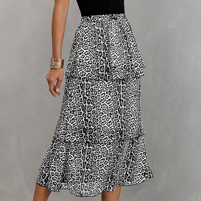 Buy New American Women's Pleated Skirt Source Leopard Print Three-layer ...