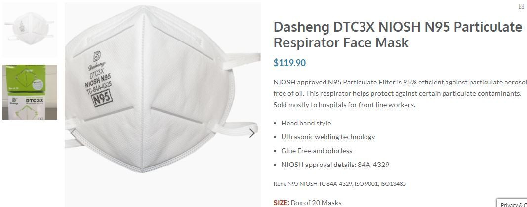 Buy Dasheng Dtc3x N95 Particulate Respirator Disposable Face Mask from ...