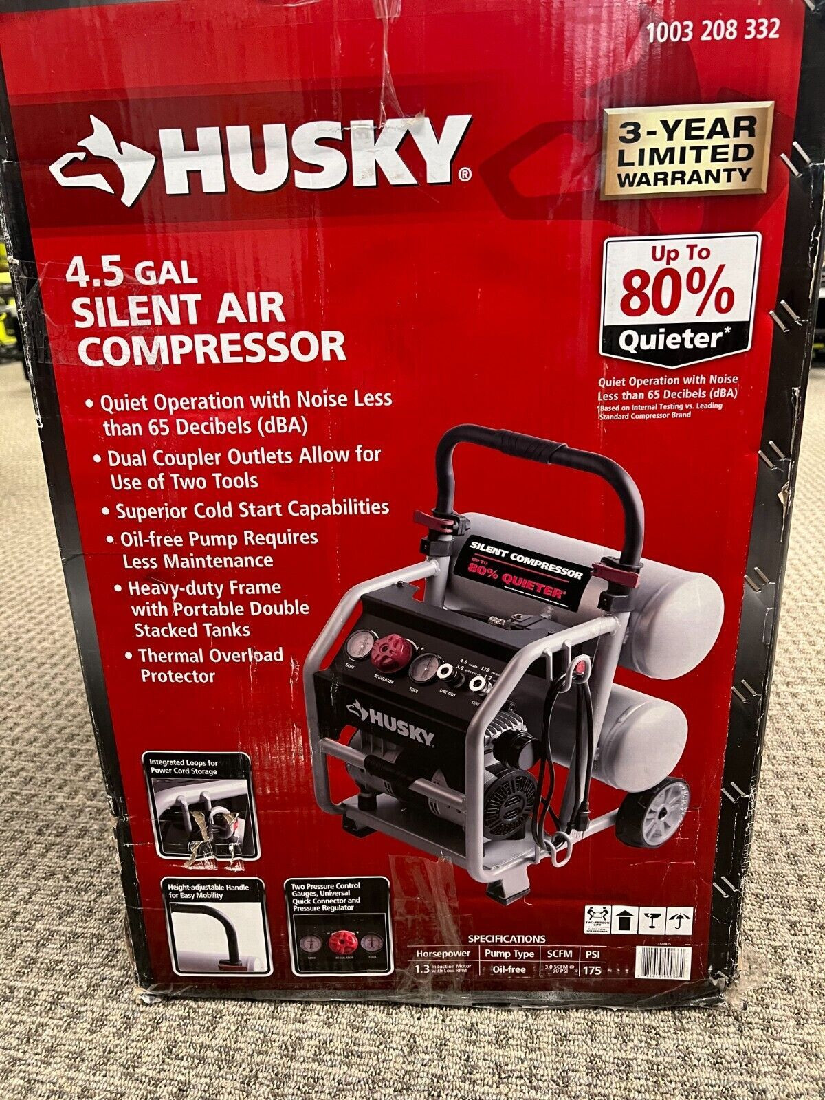 Buy Husky Portable Air Compressor 1.3 Hp 4.5 Gal. Double Steel Tank ...