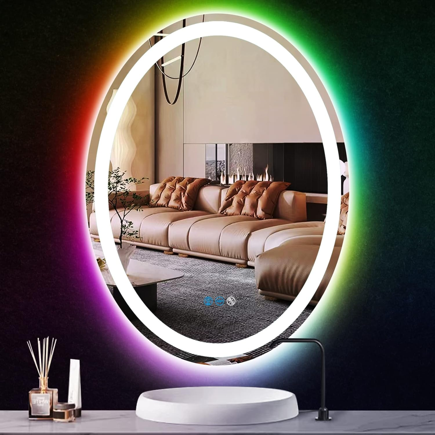 Buy Led Bathroom Oval Lighted Mirror Rgb Backlit Led Mirror With 3 ...