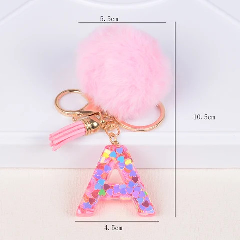 Buy Factory Wholesale Pink Hairball Initial Key Chain Drop Glue Love ...