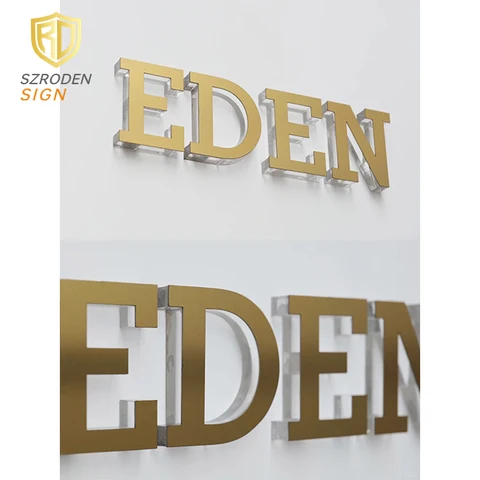 Buy Gold Metal Letters Clear Acrylic Indoor Letter Sign 3d Laser ...