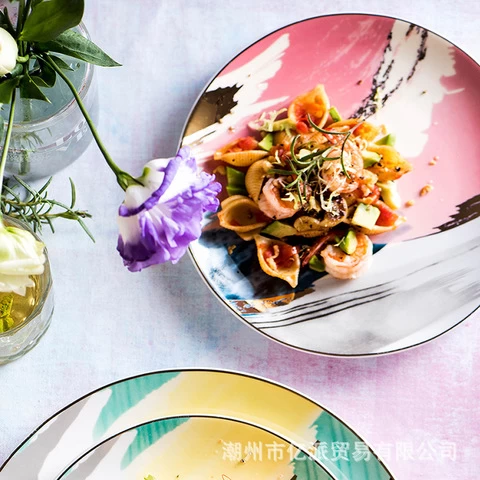 Buy Luxurious Nordic Creative Watercolor Art Porcelain Dinnerware Set ...