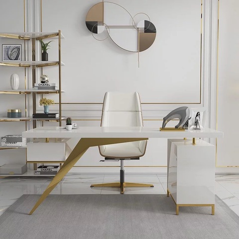 Buy Luxury Design Marble Home Office Desk Set Gold Stainless Steel ...