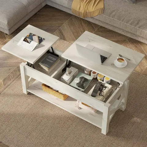 Buy Wooden Modern 2 Way Lift Top Farmhouse Center Table With Hidden ...