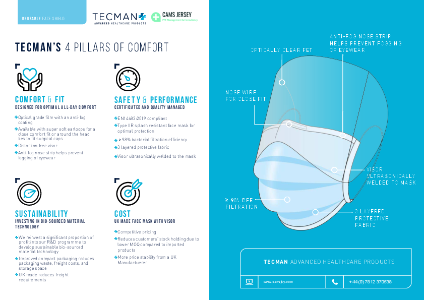 Buy Tecman Type Iir Face Mask With Integrated Visor from CAMS JERSEY ...