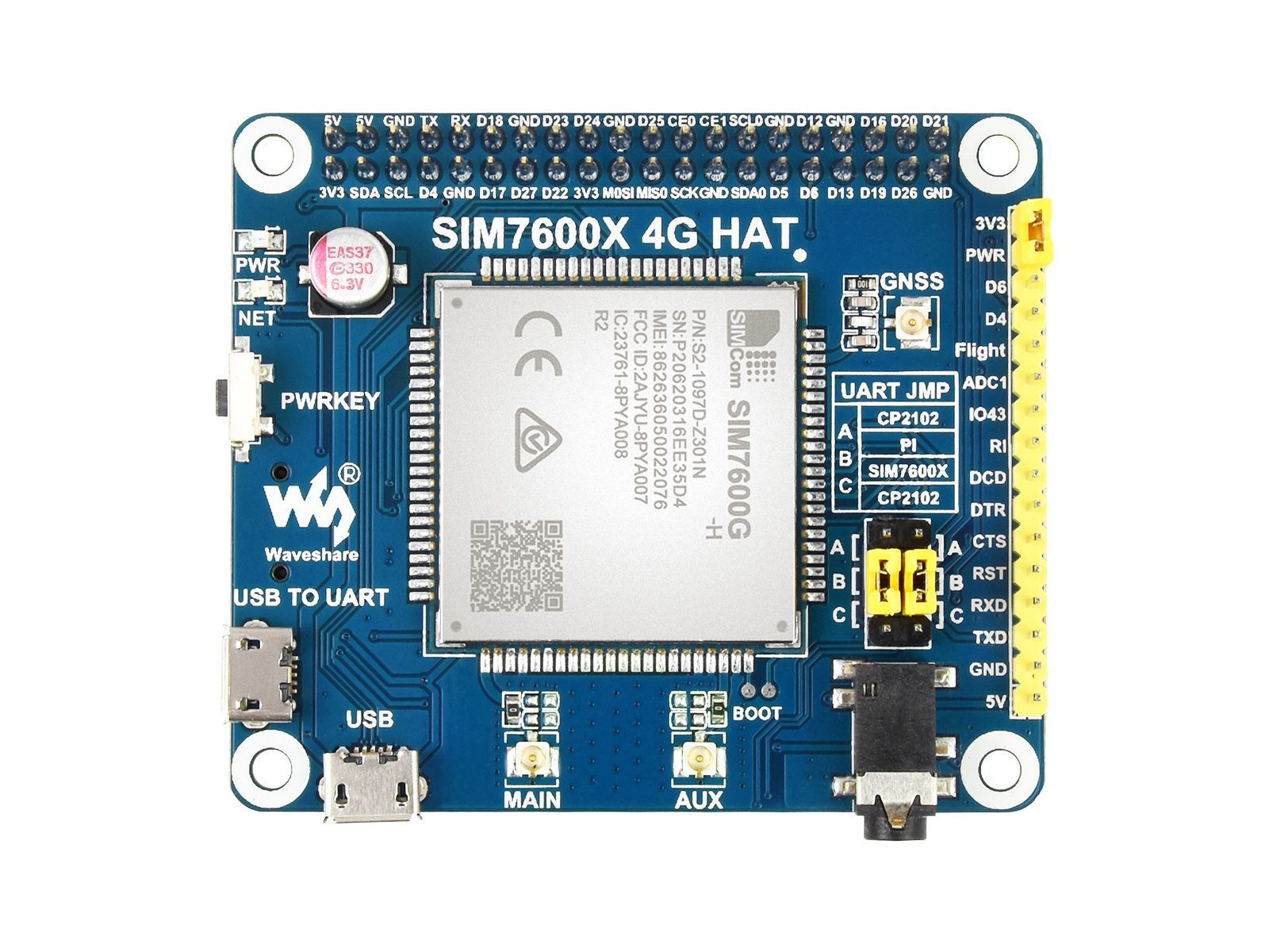Buy Sim7600g-h 4g Hat For Raspberry Pi, Lte Cat-4 4g / 3g / 2g Support ...