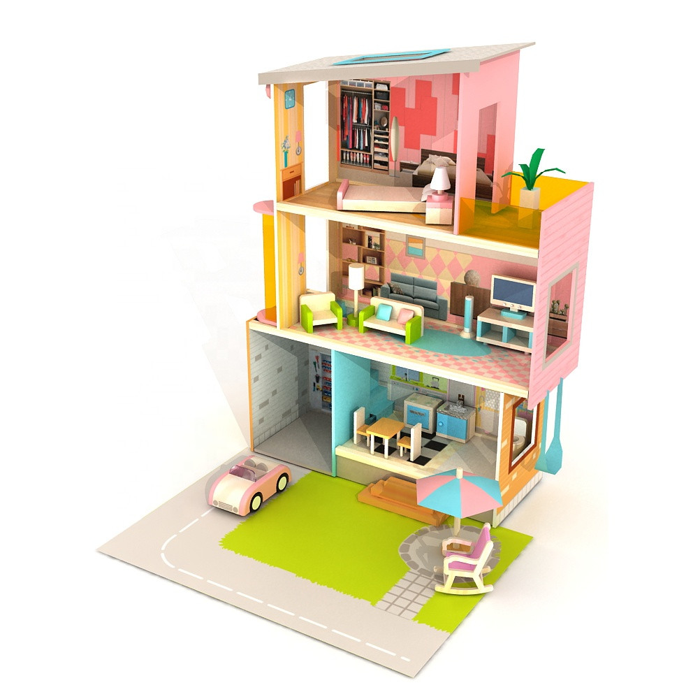 Buy 2020 New Design Deluxe Model Villa House Toy Wooden Dollhouse With ...