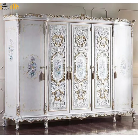 Buy Home Furniture Wardrobe Rococo Style White French Bedroom Furniture ...