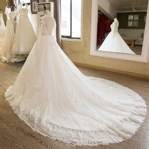 Buy Sl33 Simple White Wedding Dress 2021 Long Sleeves Luxury Full Lace ...