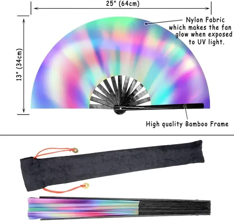 Buy Uv Glow Fan For Women/men, Large Rave Fan With Bamboo And Nylon ...