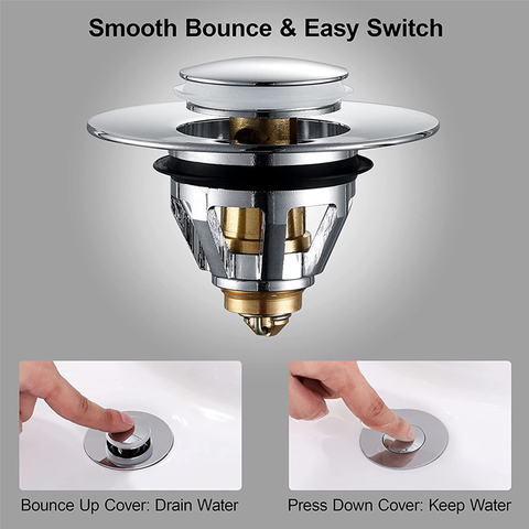 Buy Wash Basin Bounce Filter Pop Up Drain Stopper Push Type Sink Drain ...