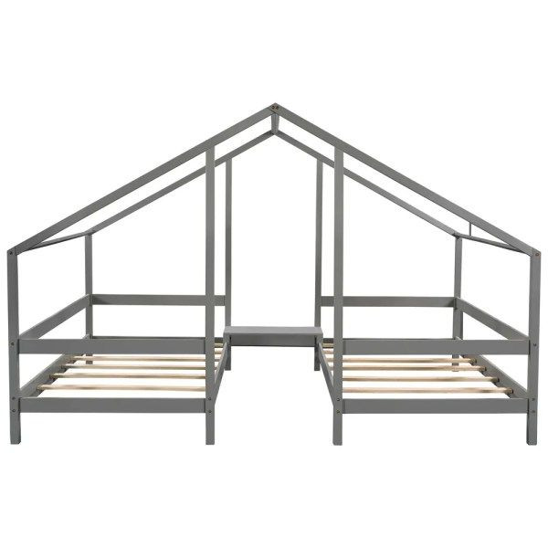 Buy Double Twin Size Triangular House Beds With Built In Table Gray ...