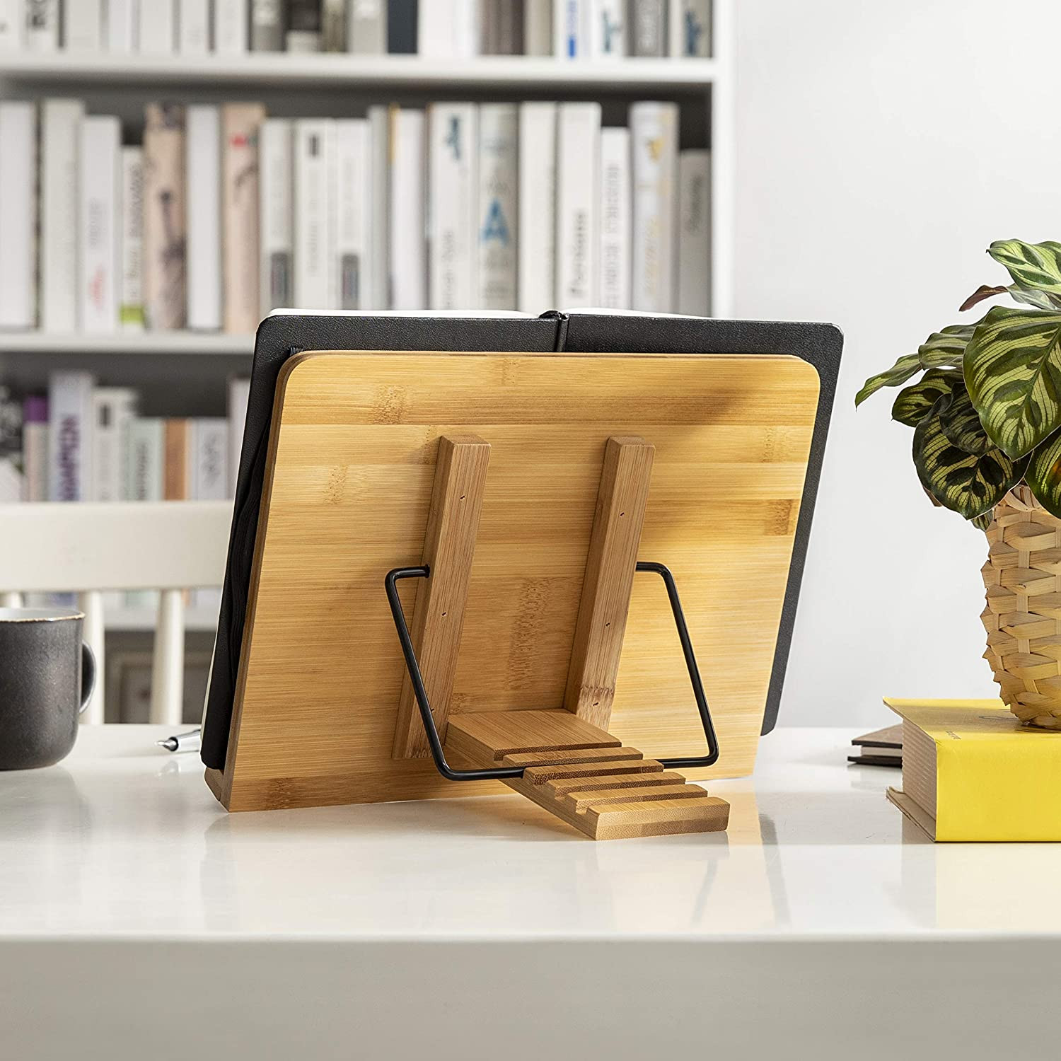 Buy Bamboo Book Stand Adjustable Book Holder Tray And Page Paper Clips ...