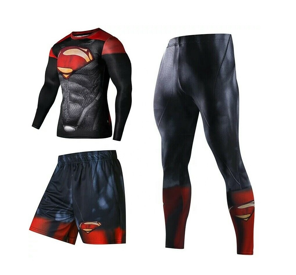 Buy Mens Sublimation 3 Pc Set Workout Compression Bjj Mma Long Sleeve ...