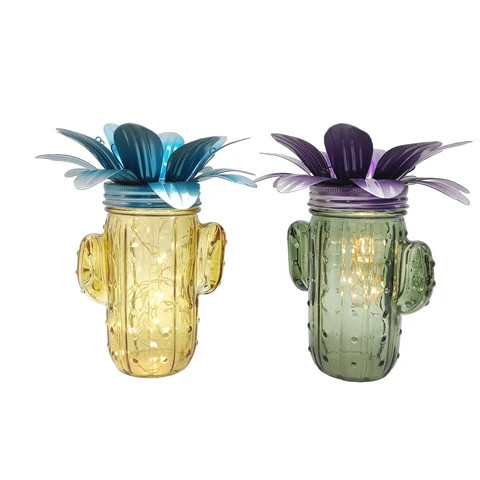 Buy Modern Decorative Cactus Shape Glass Jar Led Light Solar Panel Sun ...