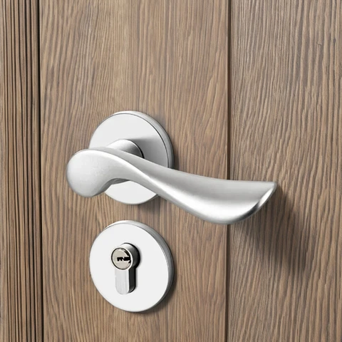 Buy Modern Silver Indoor Door Handle With Key Lock Space Aluminum For ...