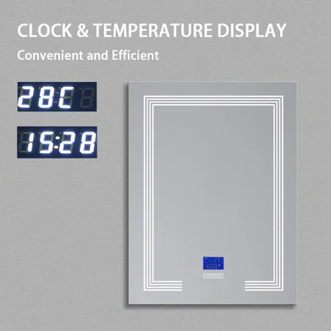 Buy Rectangular Wall Mirror Clock Temperature Display Blue Speaker ...