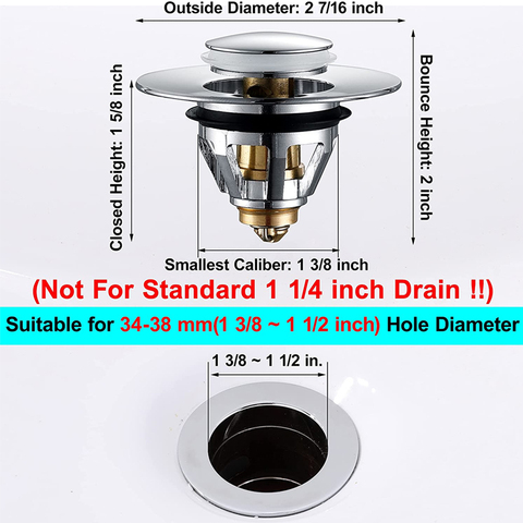 Buy Wash Basin Bounce Filter Pop Up Drain Stopper Push Type Sink Drain ...