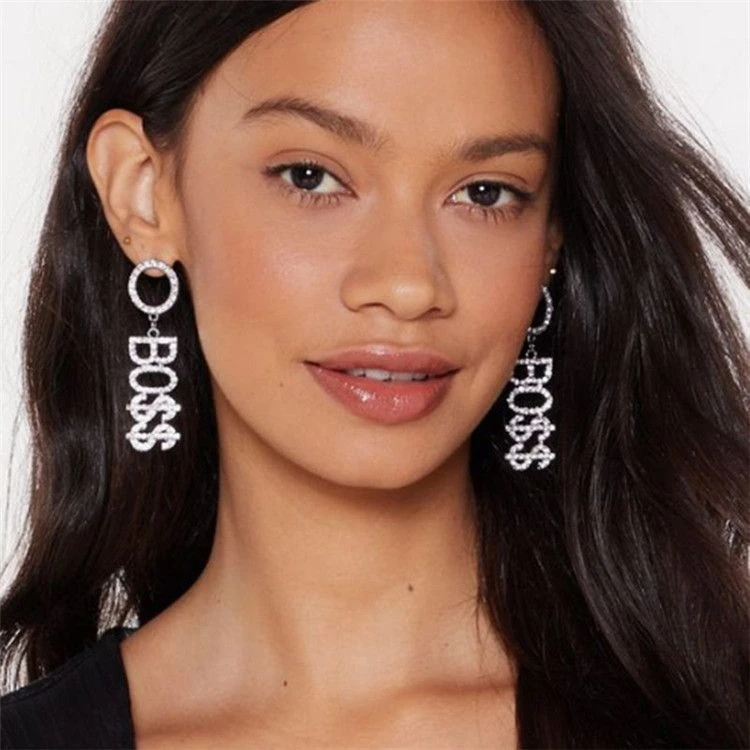 Buy Letter Pendant Boss Earring Rhinestone Dangle Savage Crystal ...