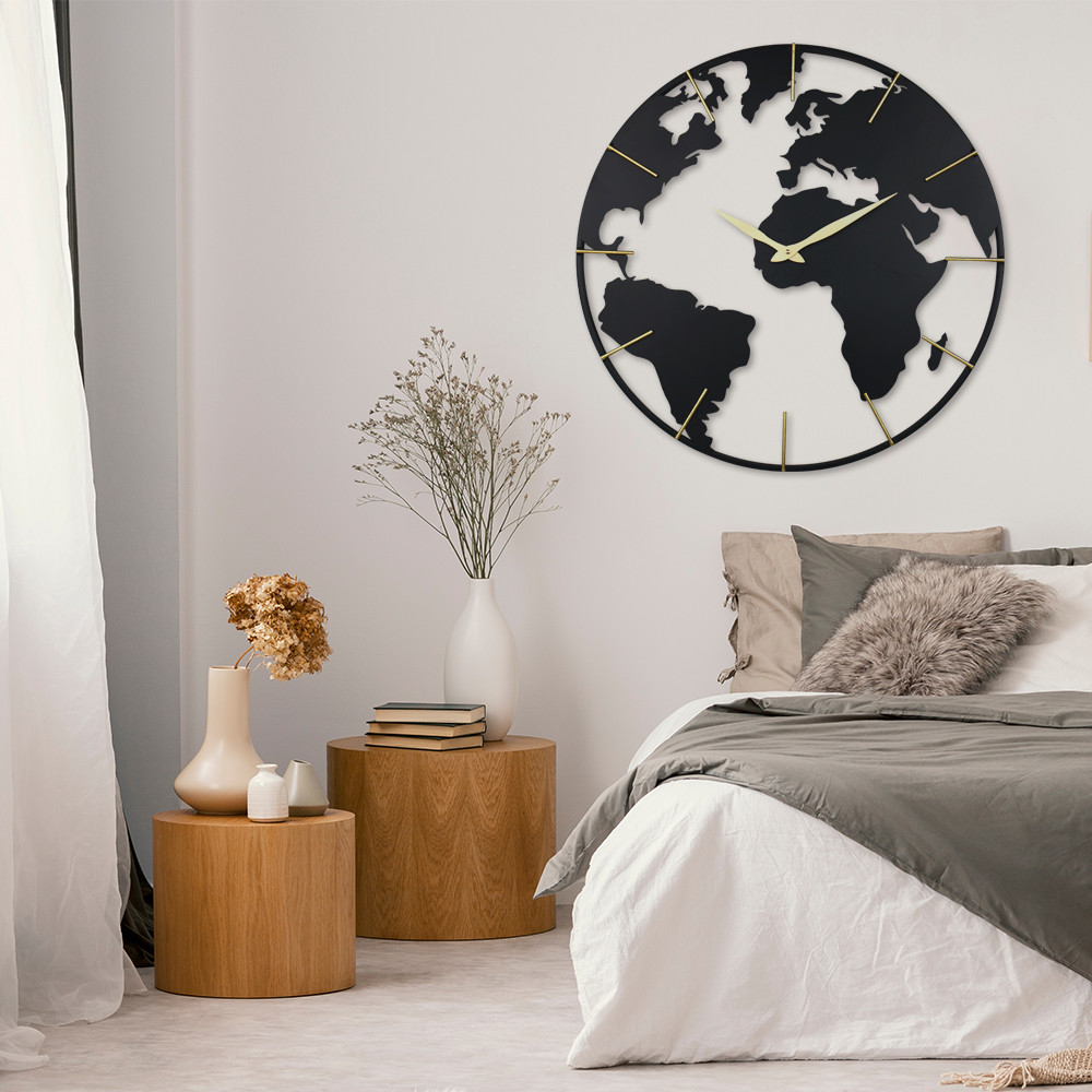 Buy Black Indoor World Map Style Metal Decorative Clock European ...
