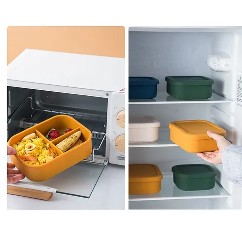 Buy Bpa Free Silicone Rectangular Bento Lunch Box Unbreakable 3 ...