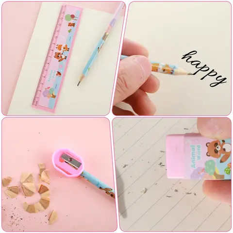 Buy Cute Animals Kawaii School Supplies Set 2 Pencils Pencil Sharpener ...