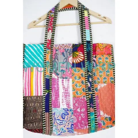 Buy Large Floral Pattern Patchwork Quilted Tote Bag Custom Design ...