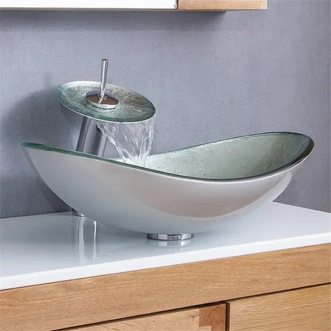 Buy Luxury Design Foil Oval Vessel Basin Bathroom Wash Basin Glass Sink ...