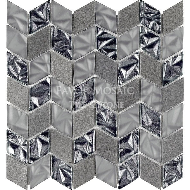 Buy Rhomboid Diamond Shaped Crystal Glass Mixstone Mosaic Tile For ...