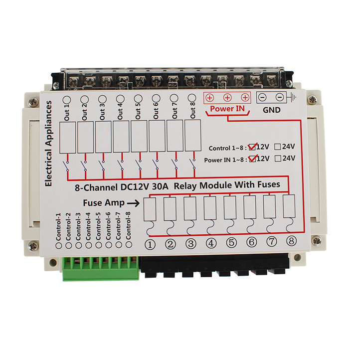Buy Tytxrv 8-channel Dc 12v 30a Relay Module With Fuses And Removable ...