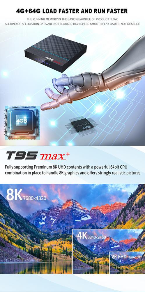 Buy Android Tv Box T95 Max+ Set Top Box 8k Hdr Android 9.0 S905wx3 ...